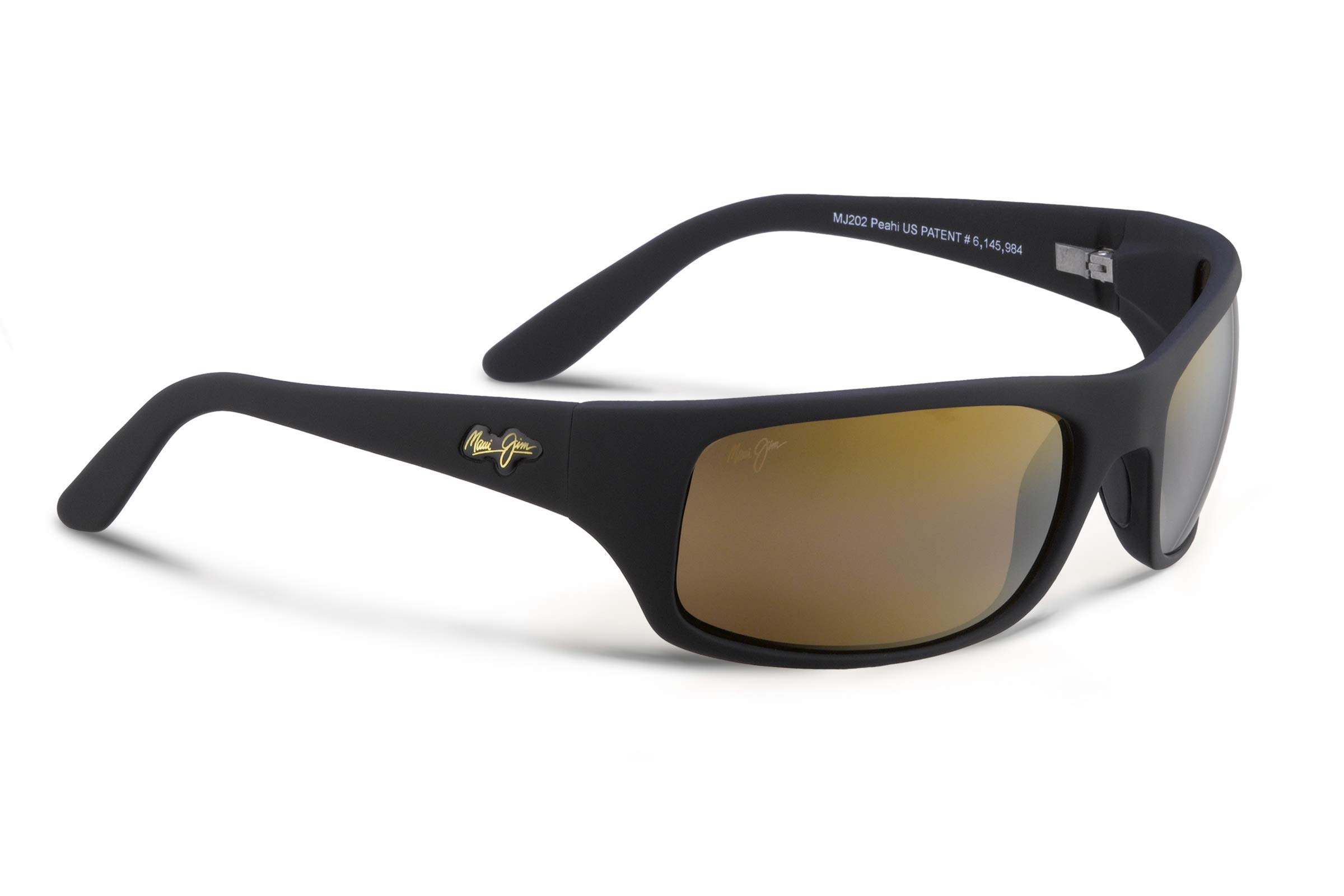 Maui Jim Peahi Wrap Sunglasses, Black Matte Rubber/HCL Bronze Polarized, Large