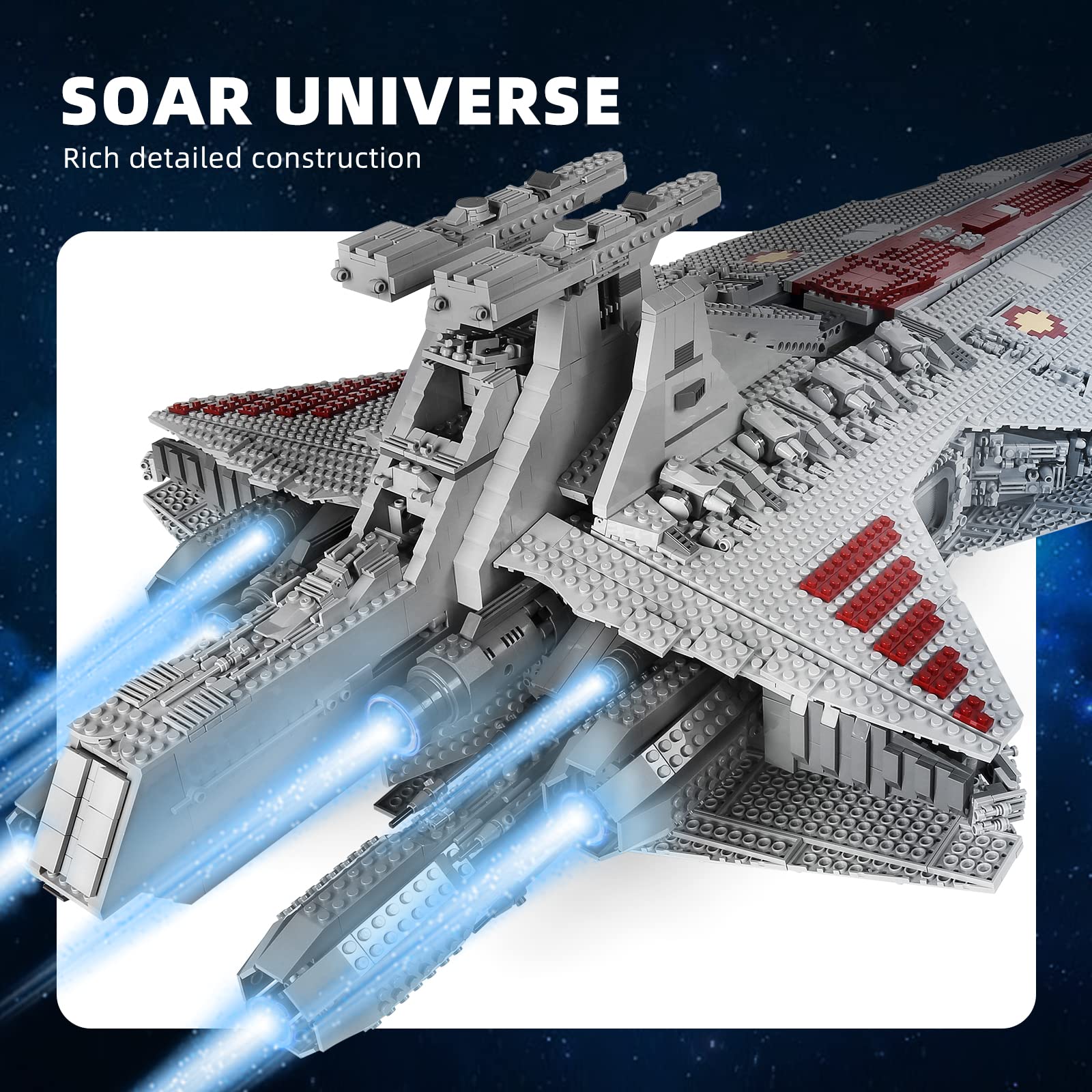 WLOXBKF MOC Venator-Class Republic Attack Cruiser Spaceship Model Building Kits, 6685+Pcs Star Plan Toys UCS Collectible Set for Adults, STEM Projects Educational Birthday Gifts Blocks (21005)