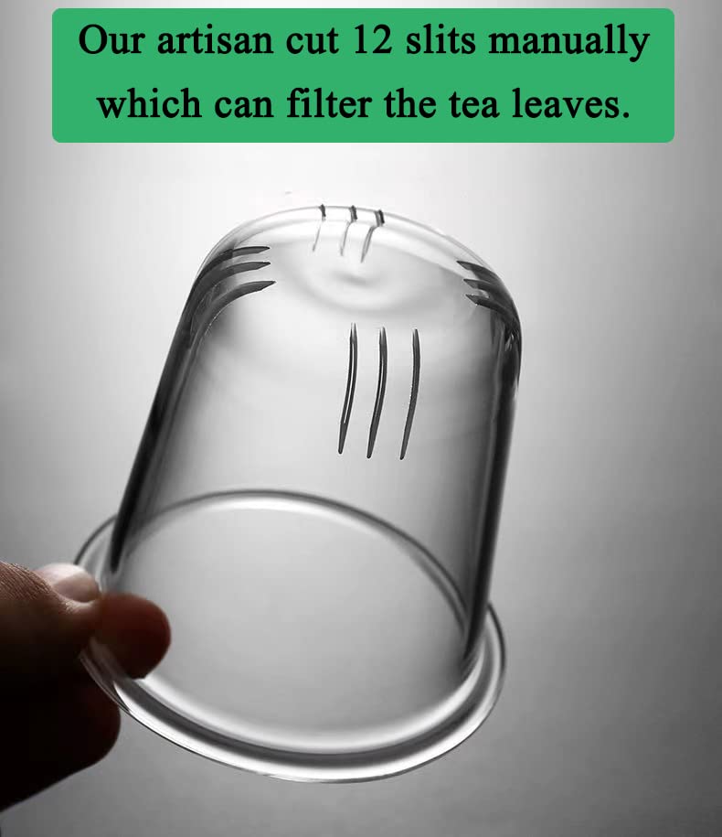 Tea Cup With Infuser and Lid, 19 OZ (560 ml), Amber Color Handle, Food Grade Borosilicate Glass Material, Resistant to Cold and Hot Shock, Hammered Texture Design, Loose Leaf Tea Cup