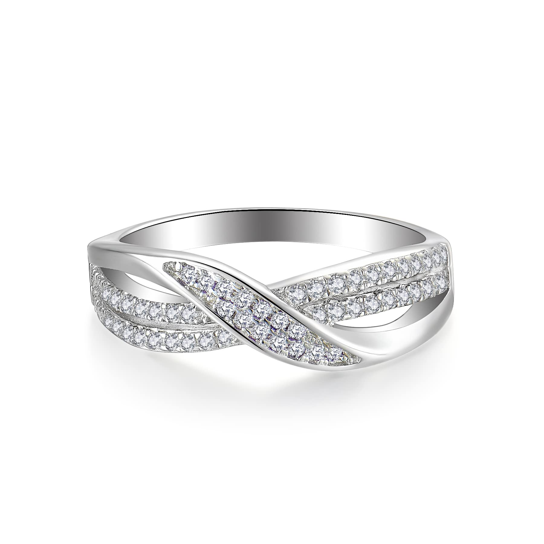 STARCHENIE 925 Sterling Silver X Cross Ring Cubic Zirconia CZ Wedding Band for Women size8
