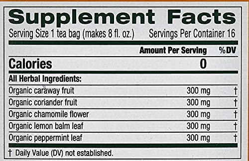 Traditional Medicinals Organic Gas Relief Chamomile Mint Herbal Tea, Relieves Gas & Bloating, (Pack of 1) - 16 Tea Bags