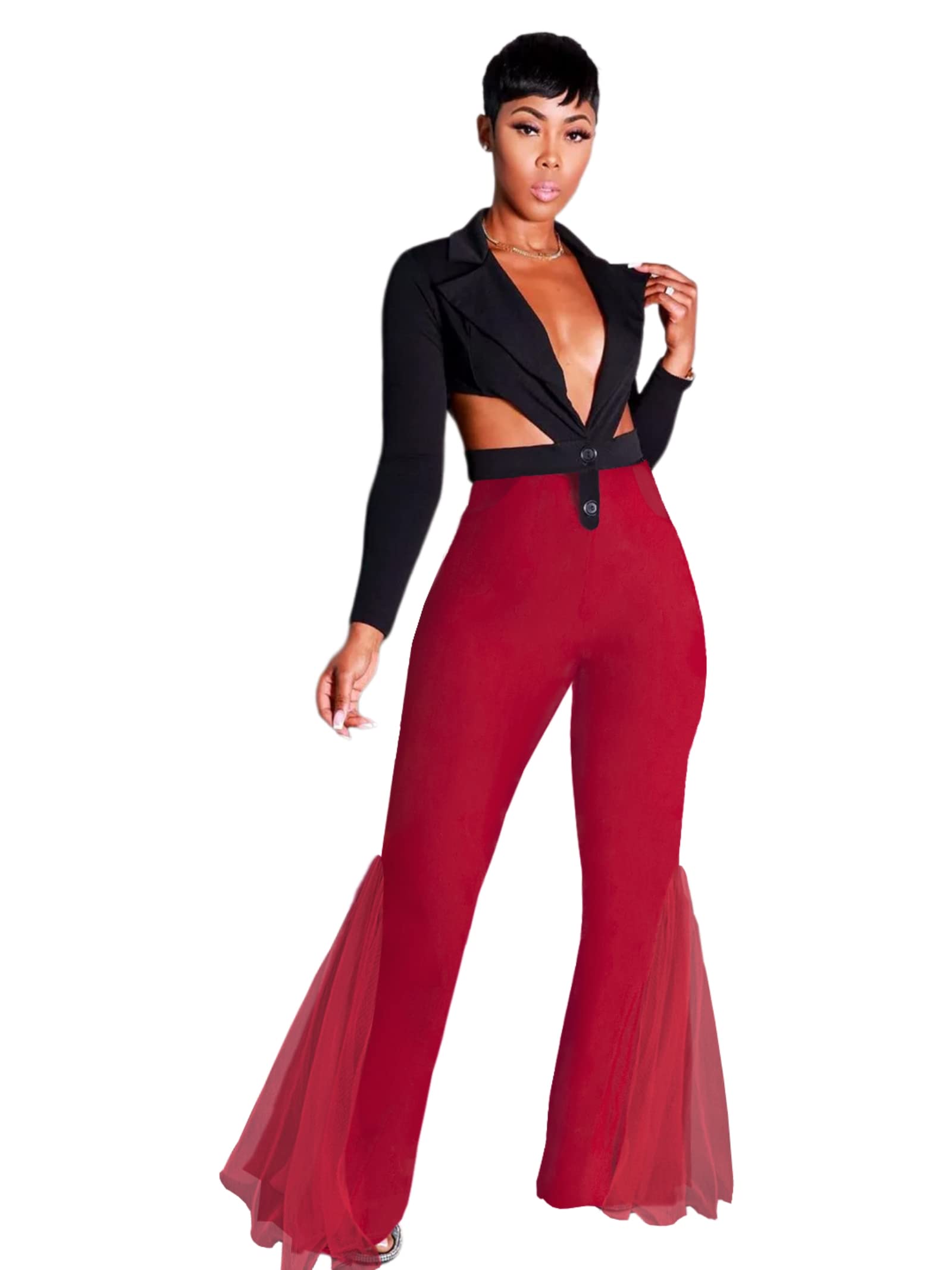 ThusFar Wide Leg Pants for Women High Waist Solid Stretchy Bell Bottom Flare Pants Mesh Yoga Pants