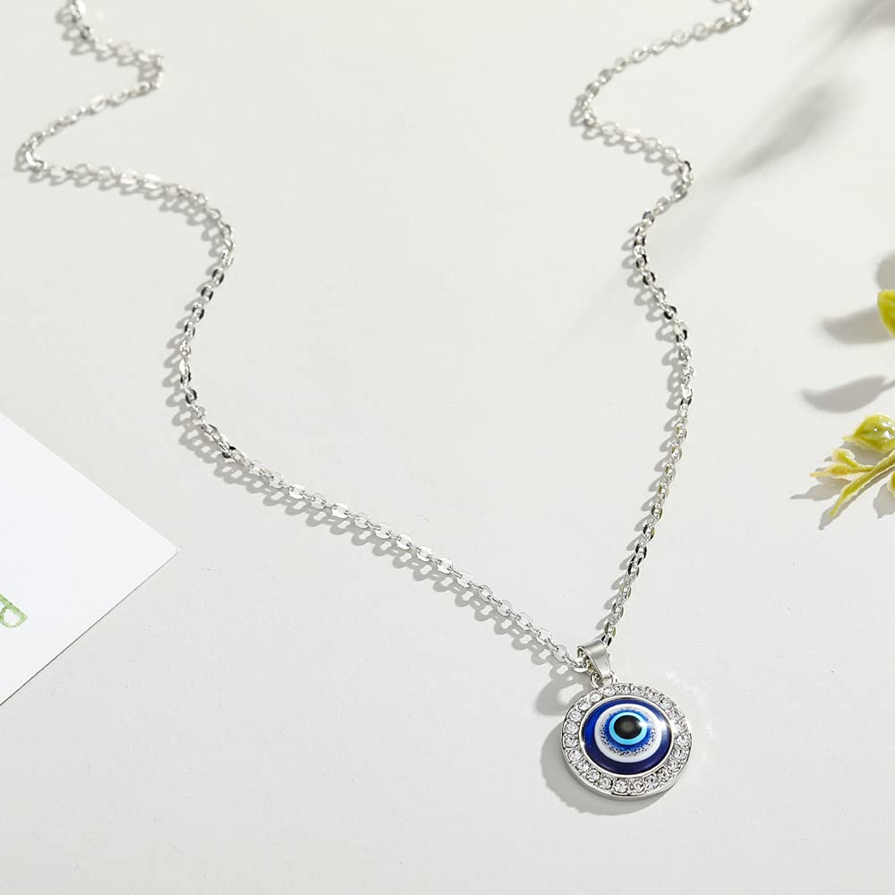 SIPELATY Evil Eye Necklace Blue Eyes Amulet Pendant Necklace Turco Kabbalah Protection Adjustable for Women