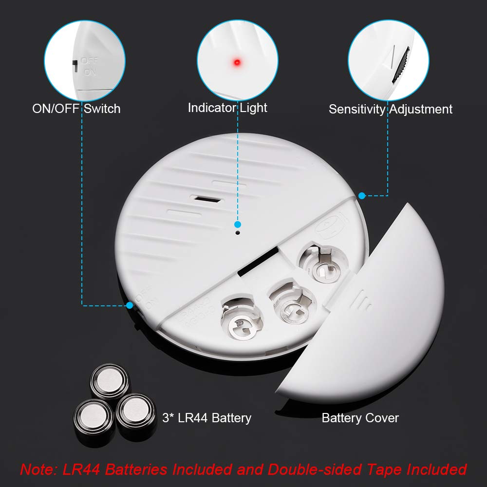 WSDCAM Glass Break Sensor Alarm 125dB Ultra-Slim Wireless Glass Break Detector Window Alarm Vibration Sensor for Home Window and Door Security - 4 Pack