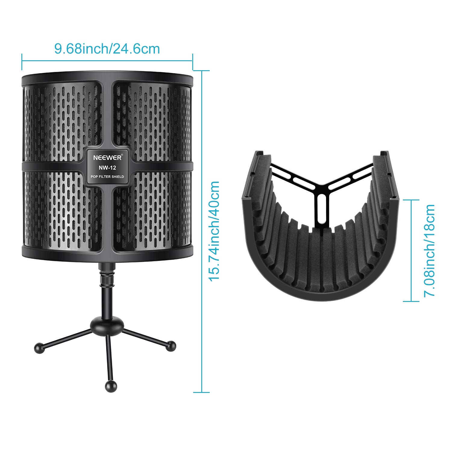 Neewer Table Microphone Insulation Windshield with Tripod, Sound Absorber Foam for Recordings (Microphone Holder and Shock Mount Not Included)