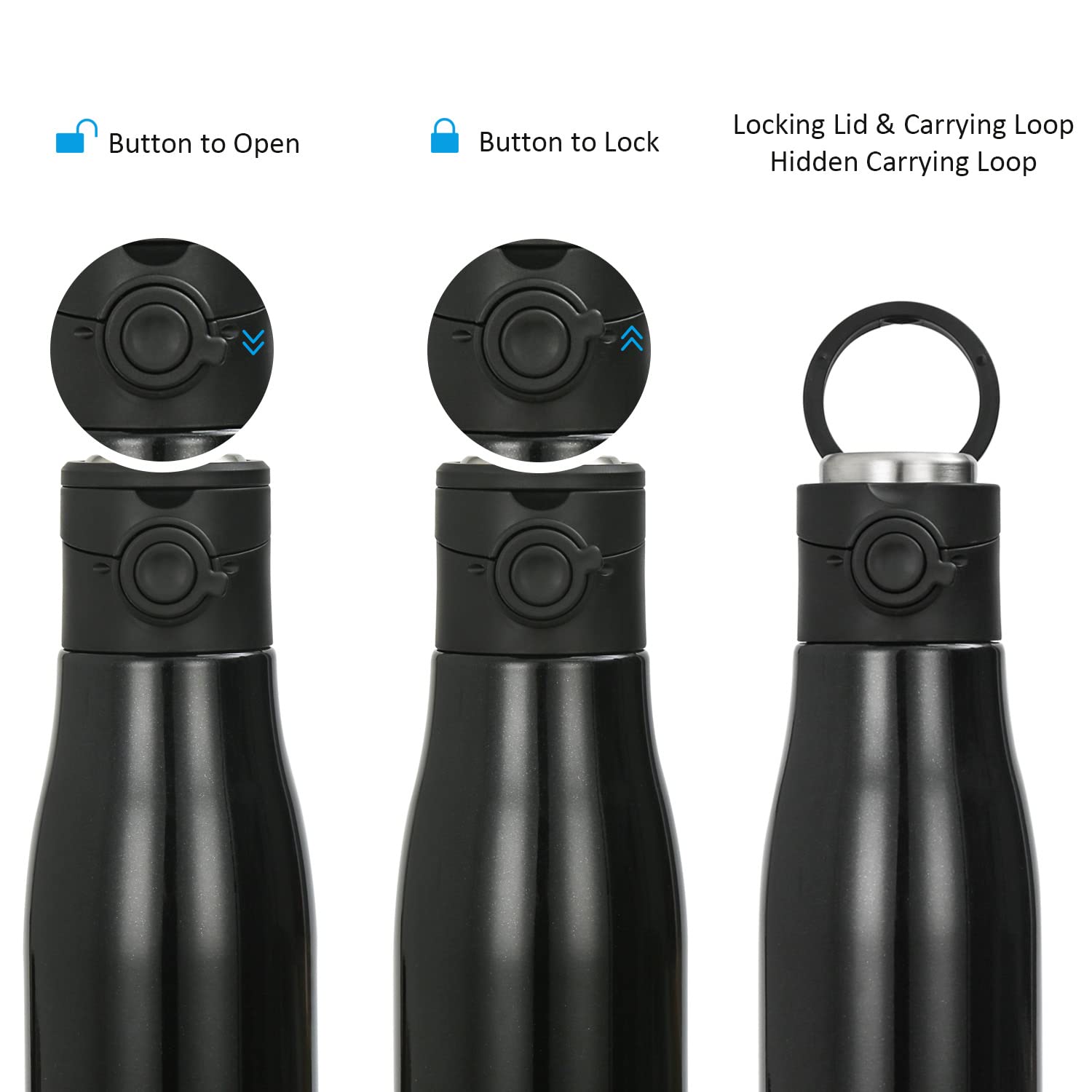 Water Bottle 16 oz Stainless Steel Water Bottle Keep Cold and Hot, BPA Free Insulated Water Bottle with Lock Lid, Black
