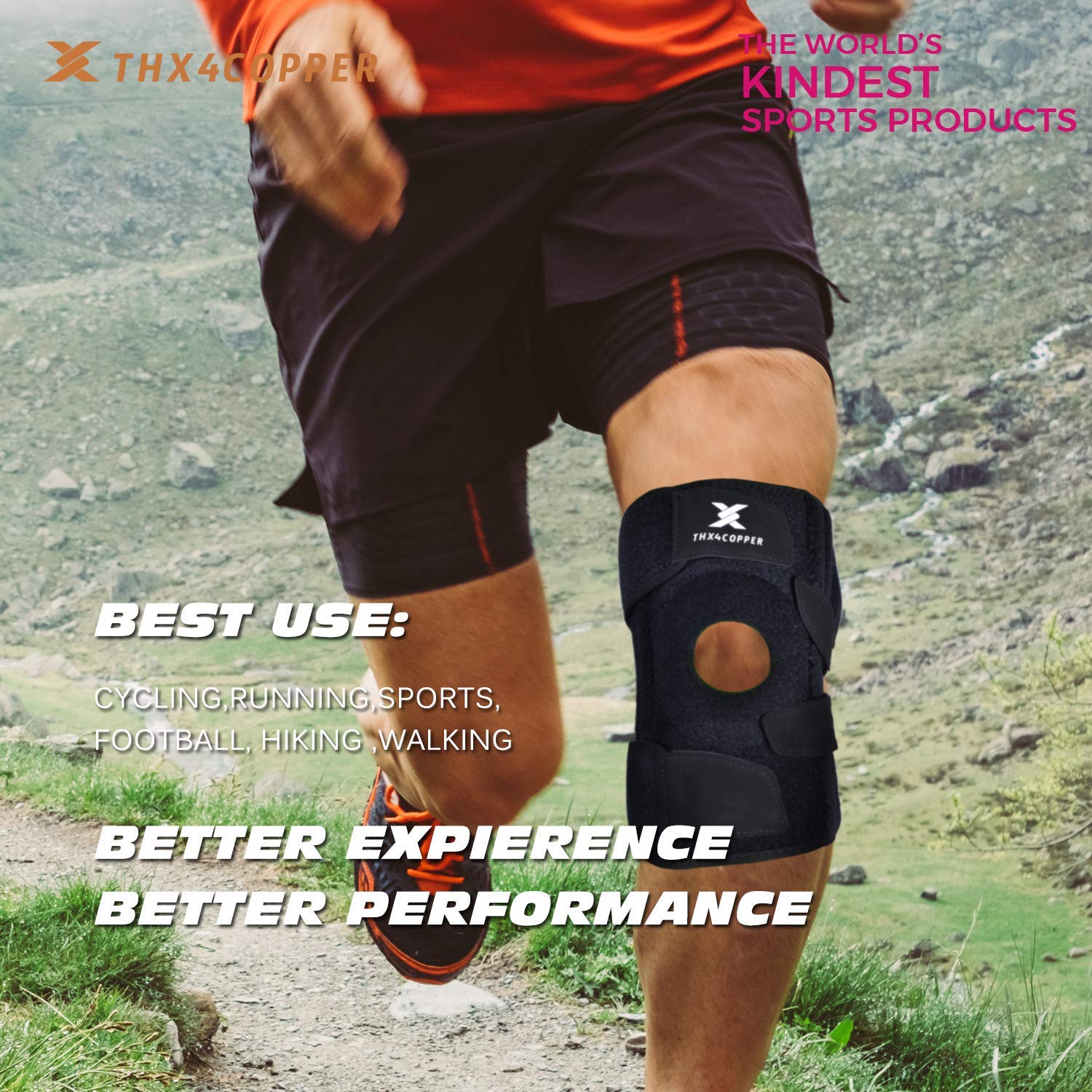 THX4COPPER Knee Brace Support,Open Patella Side Stabilizers β for Swollen ACL, Meniscus Injuries, Arthritis, Tendonitis, Joint Pain Relief with Adjustable Compression Wrap