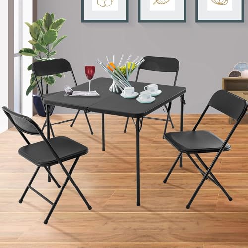 MYCHUS 5 Piece Resin Card Table and Four Chairs Set, Black