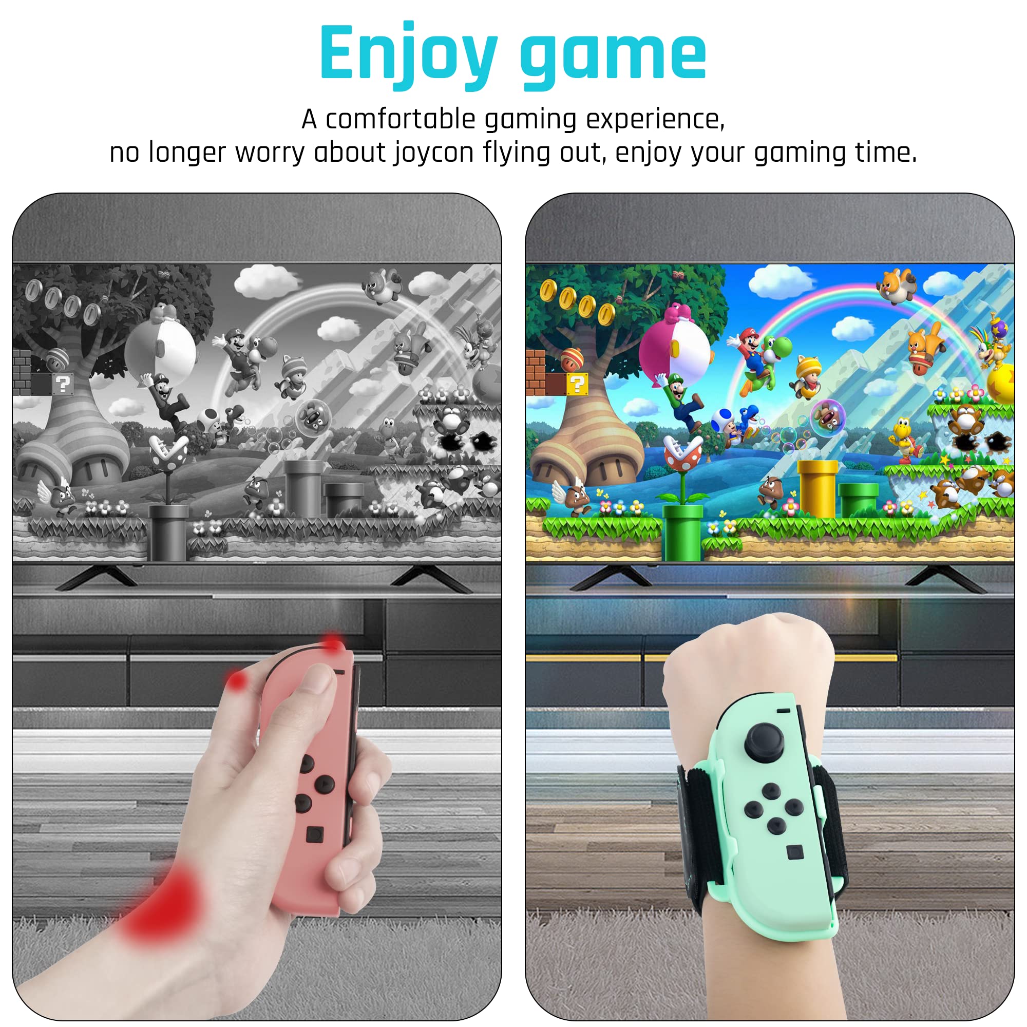 Wrist Bands for Dance 2024/2023/2022/2021/2020, FANPL Adjustable Elastic Straps for Nintendo Switch & Switch OLED Joycon Controller, 2 Pack Switch Dance Game Accessories for Animal Crossing Blue Green