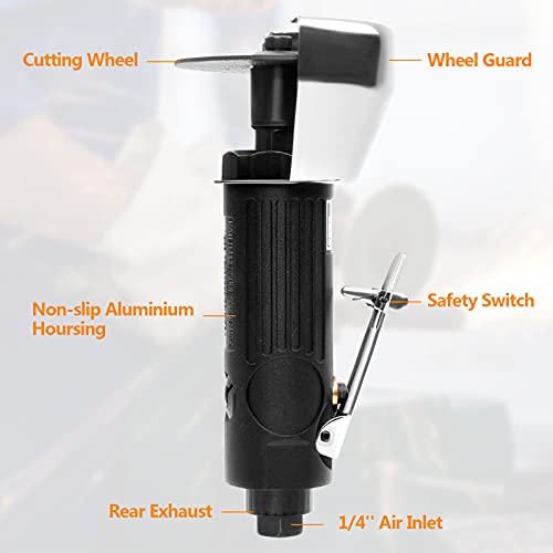 YON.SOU. Air Cut Off Tool with 2 pcs 3-inch Die Grinder Cut-Off Wheels, Pneumatic Metal Sheet Cutting Tool, Heavy Duty Air Cutter Cutoff Tool
