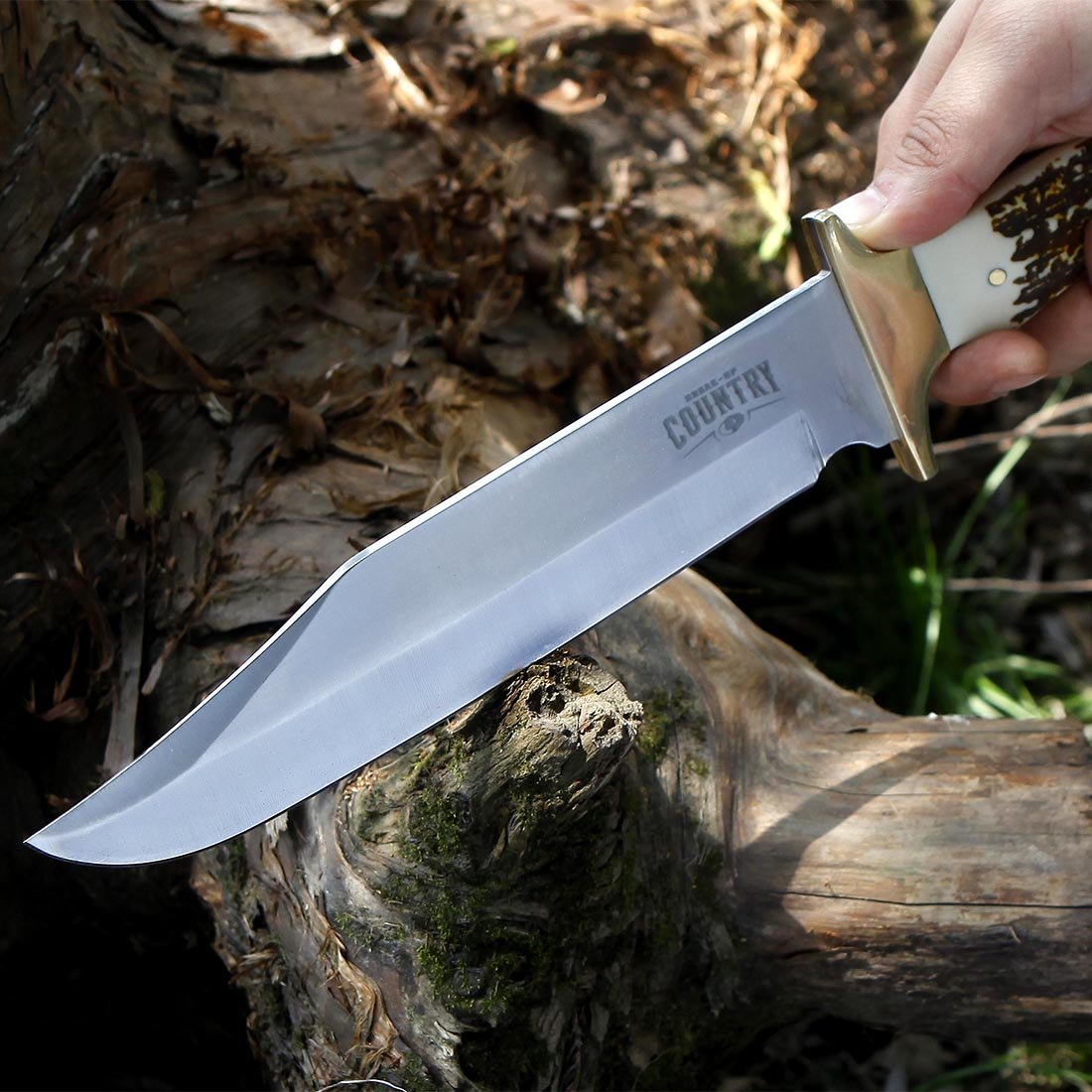 MOSSY OAK 14-inch Bowie Knife Stainless Steel Fixed Blade Full Tang Handle with Leather Sheath