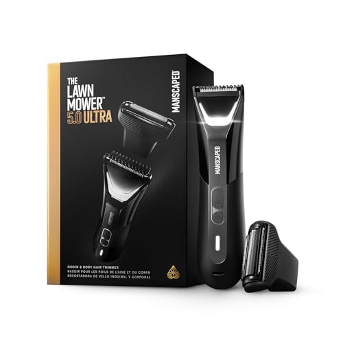 MANSCAPEDĀ® The Lawn MowerĀ® 5.0 Ultra Groin & Body Hair Trimmer ā Dual-Head SkinSafe⢠Trimmer & Foil Blades, Waterproof Wet/Dry Groomer, USB-C Rechargeable with Travel Pouch, Menās Ball Shaver