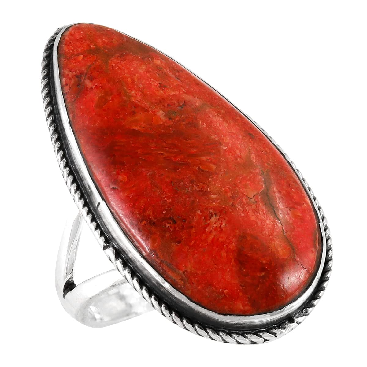 Spiny Oyster & Turquoise Ring in Sterling Silver 925 Genuine Gemstones (Rainbow Spiny Turquoise, 9)