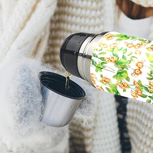 Stainless Steel Leather Vacuum Insulated Mug Flower Thermos Water Bottle for Hot and Cold Drinks Kids Adults 16 Oz