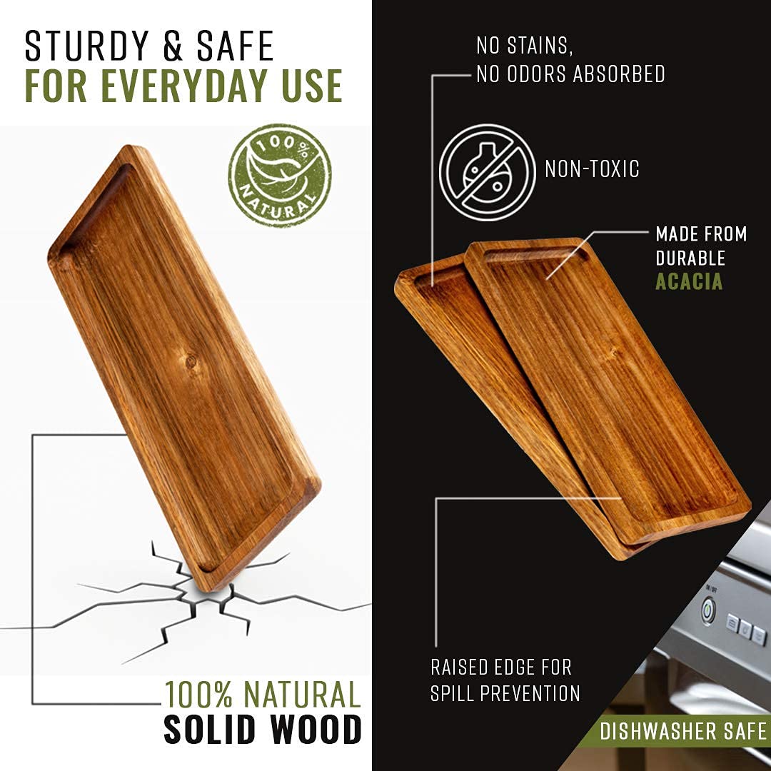 Strova Wood Serving Platters and Charcuterie Trays, Set of 2, Rustic Wooden Servers with Raised Edge, Serve Cheese, Sushi, Holiday Snacks, and More