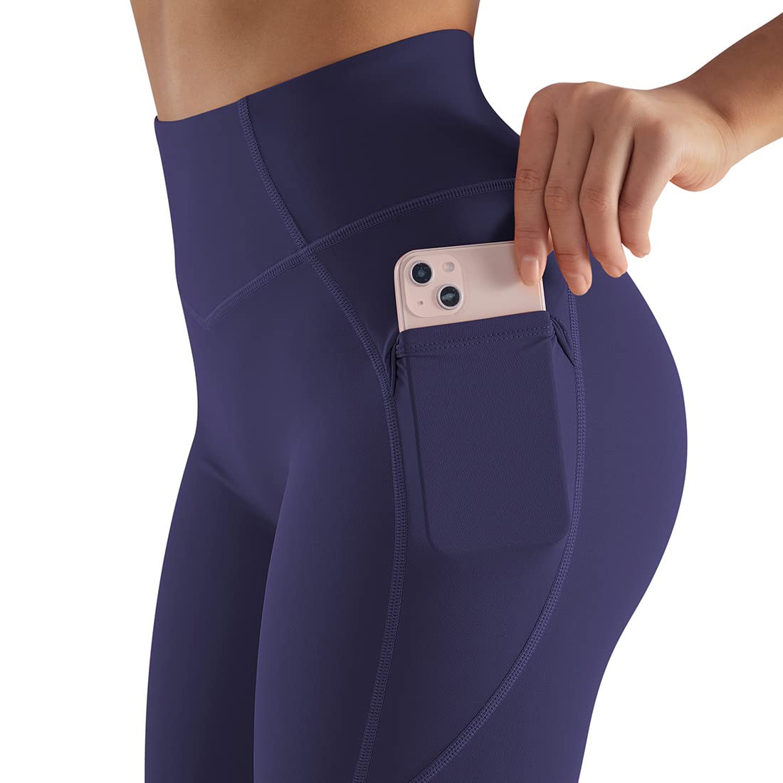 SUUKSESS Women Contour High Waisted Leggings with Pockets No Front Seam Workout Yoga Pants (Navy Blue, M)