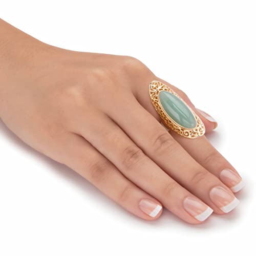 PalmBeach Jewelry 14K Yellow Gold Plated Sterling Silver Oval Shaped Genuine Black or Green Jade Scrolled Halo Ring Size 7