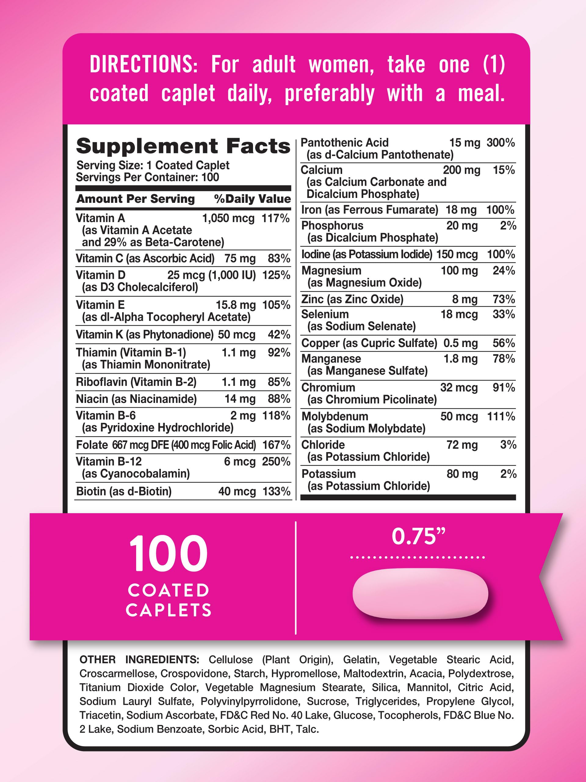 Multivitamin For Women | 100 Caplets | Non-GMO & Gluten Free | Adult ABC Complete Multivitamin | By Nature's Truth