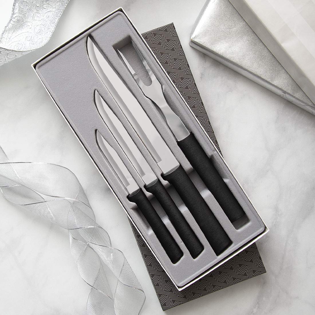 RADA Prepare Then Carve Carving Black Handled Knife Gift Set With Knife Sharpener