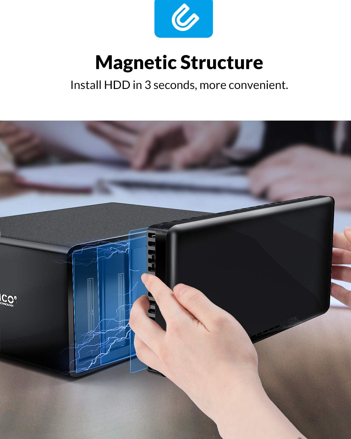 ORICO 8 Bay Tool-Free Aluminum Hard Drive Enclosure with 2 Build-in Fans, Horizontal HDD Docking Station for Small Business Data Backup and Expansion Max to 128TB- NS800U3