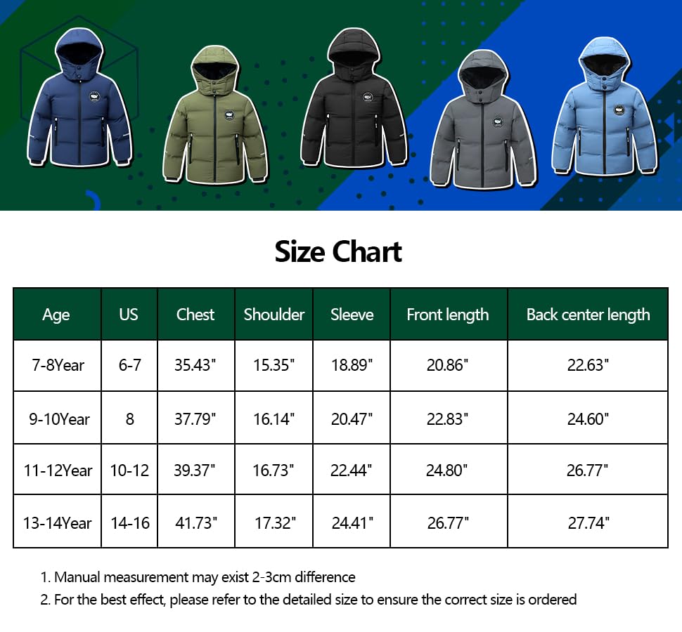 MOERDENG Kids Boy's Winter Coat Waterproof Fleece Lined Thick Down Coats Puffy Cotton Jackets with Hood