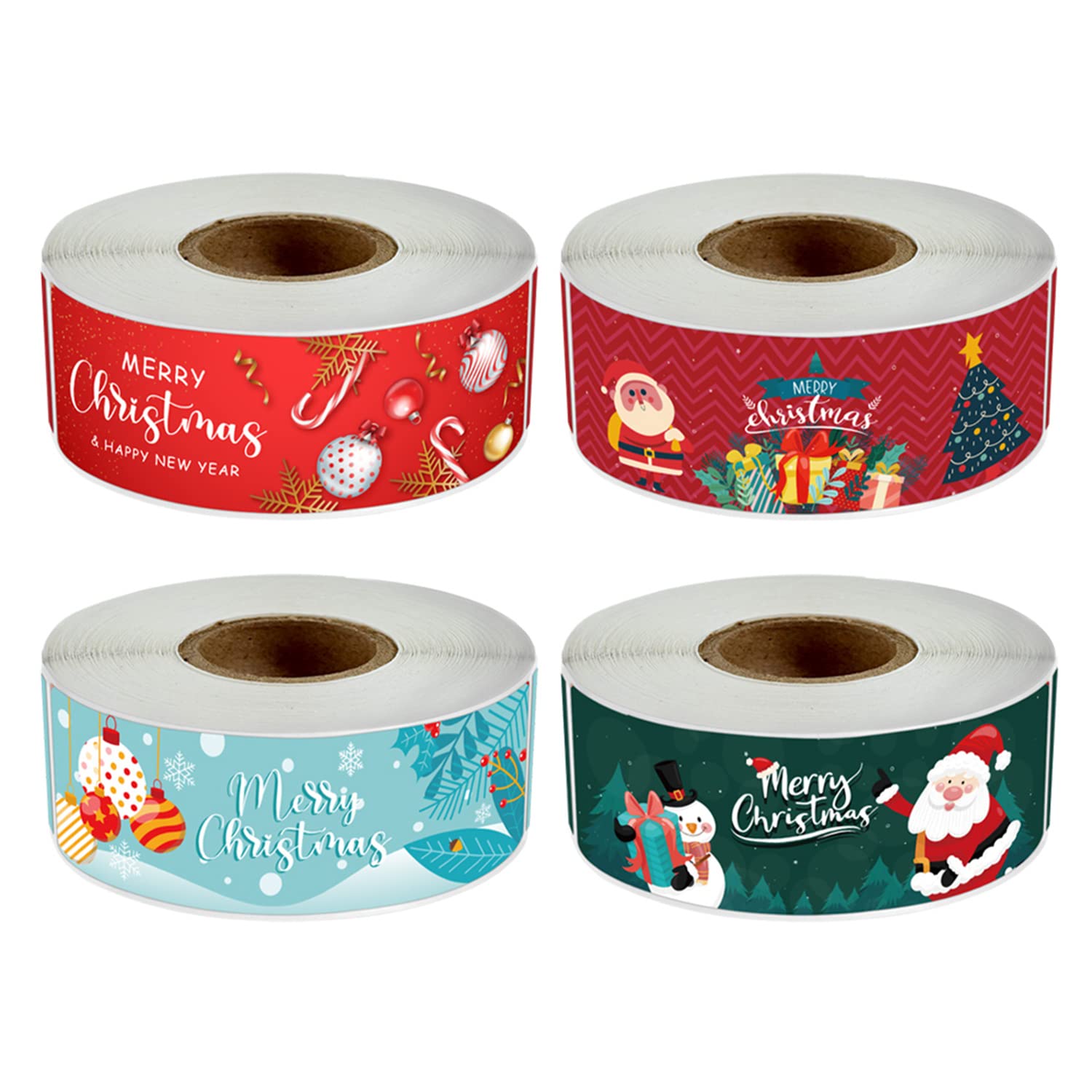 Voxopex258 480pcs Merry Christmas Stickers Labels Christmas Holiday Rectangular Adhesive Labels Sticker Roll for Cards Present Candy Envelopes Boxes Bag Sealing Xmas Party Decorations Supplies