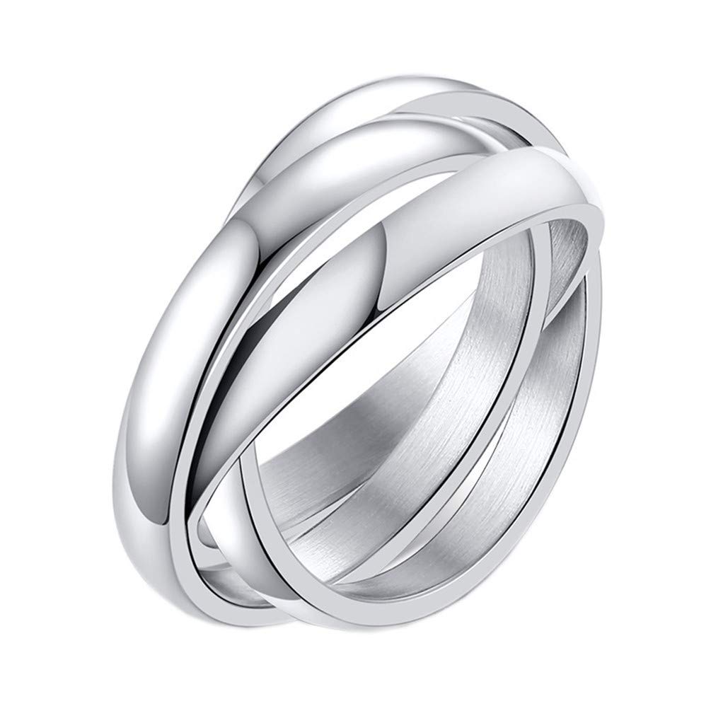 PAMTIER Women's 316l Stainless Steel Triple Band Interlocked Rolling 3 in 1 Stacking Ring Silver Size 13