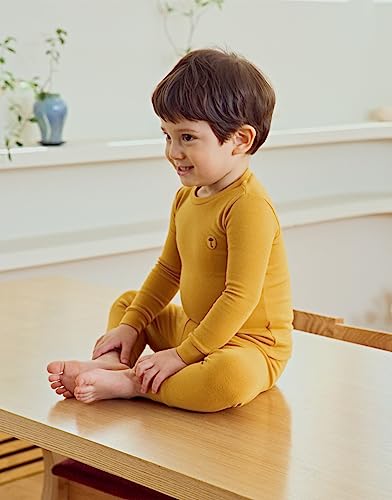 moimoln Solid Soft Cotton Modal Baby Toddler Boys Girls Snug fit Pjs Pajama Long Sleepwear Mustard 5T
