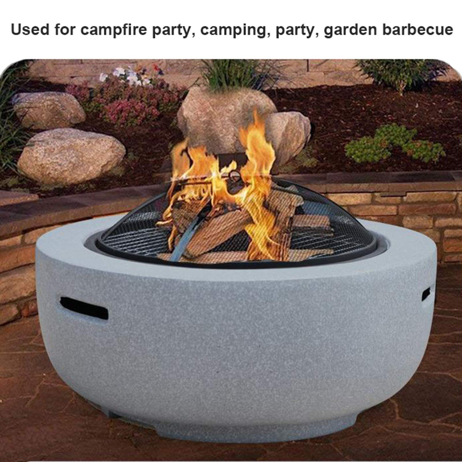 Wyxy Fire Pits for Gardens and Terraces, Outdoor Garden Fire Bowls with Grills and Net Covers, Round Table Tops for Placing Drinks and Barbecue Supplies