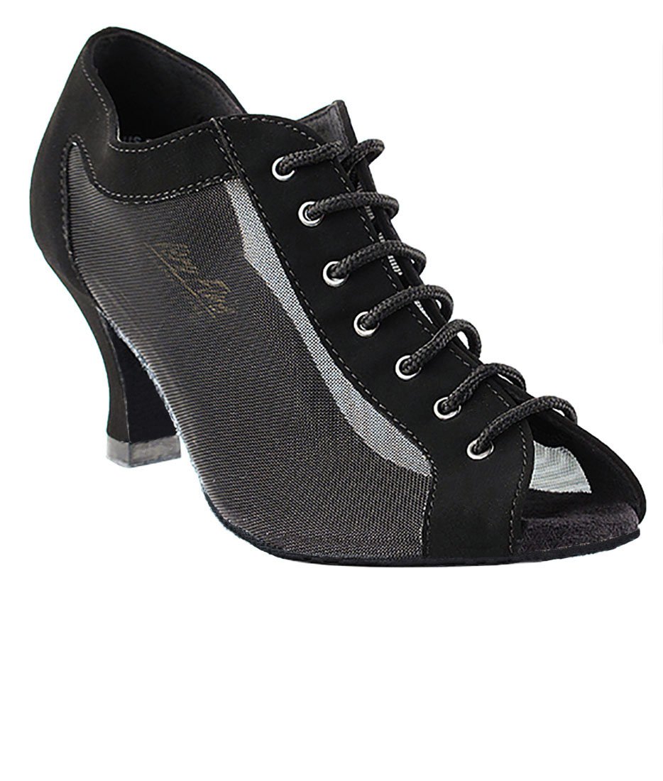 Very Fine Dance Shoes - Ladies Latin, Rhythm, Salsa, Waltz Ballroom Dance Shoes - 1643-2.5-inch Heel and Foldable Brush Bundle - Black Nubuck - Black Mesh - 8