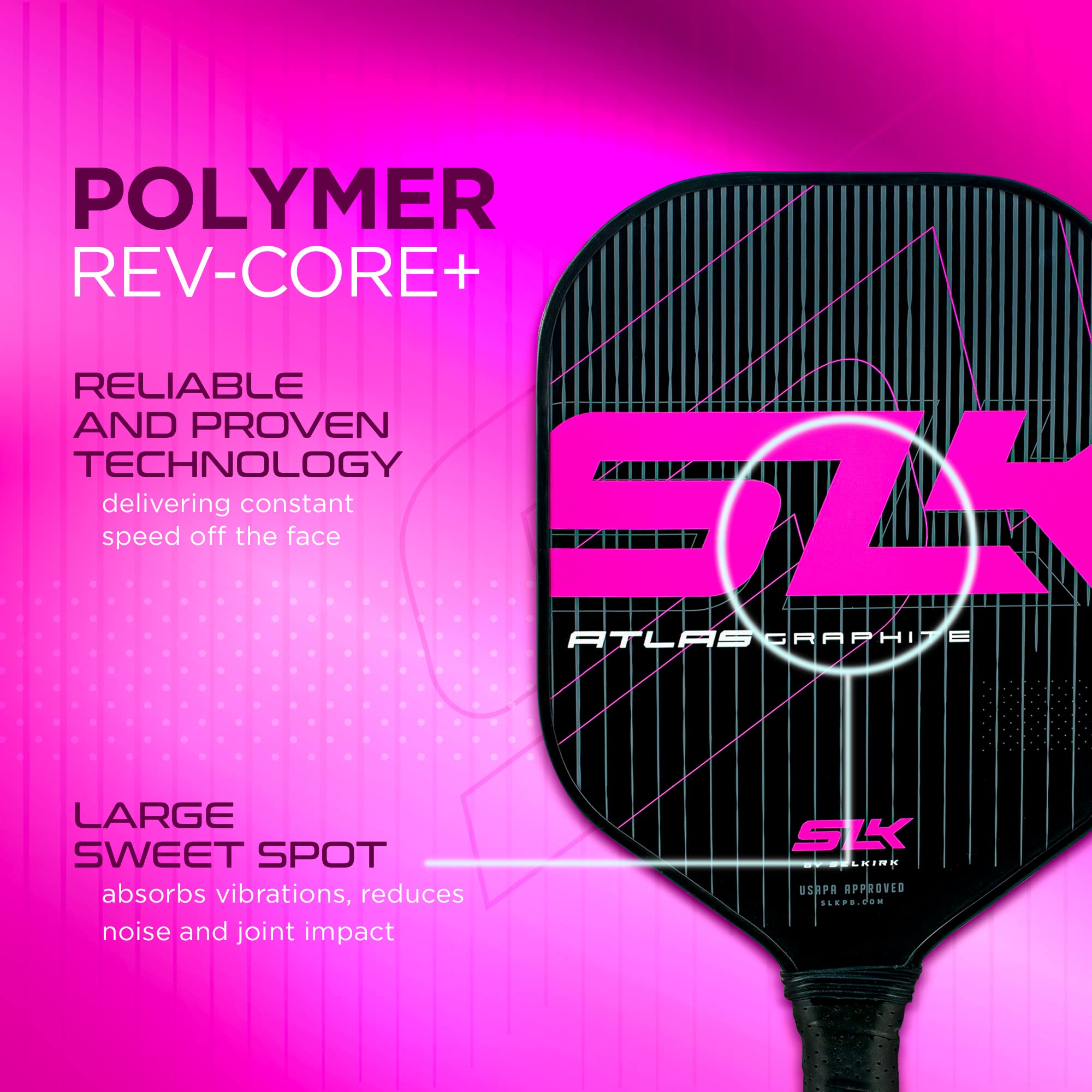 SLK Atlas Pickleball Paddle | Graphite Pickleball Paddle features G5 Control Graphite Face & Polymer Rev-Core+ | Designed in the USA | Perfect starter for any upcoming pickleball player (Atlas Purple)