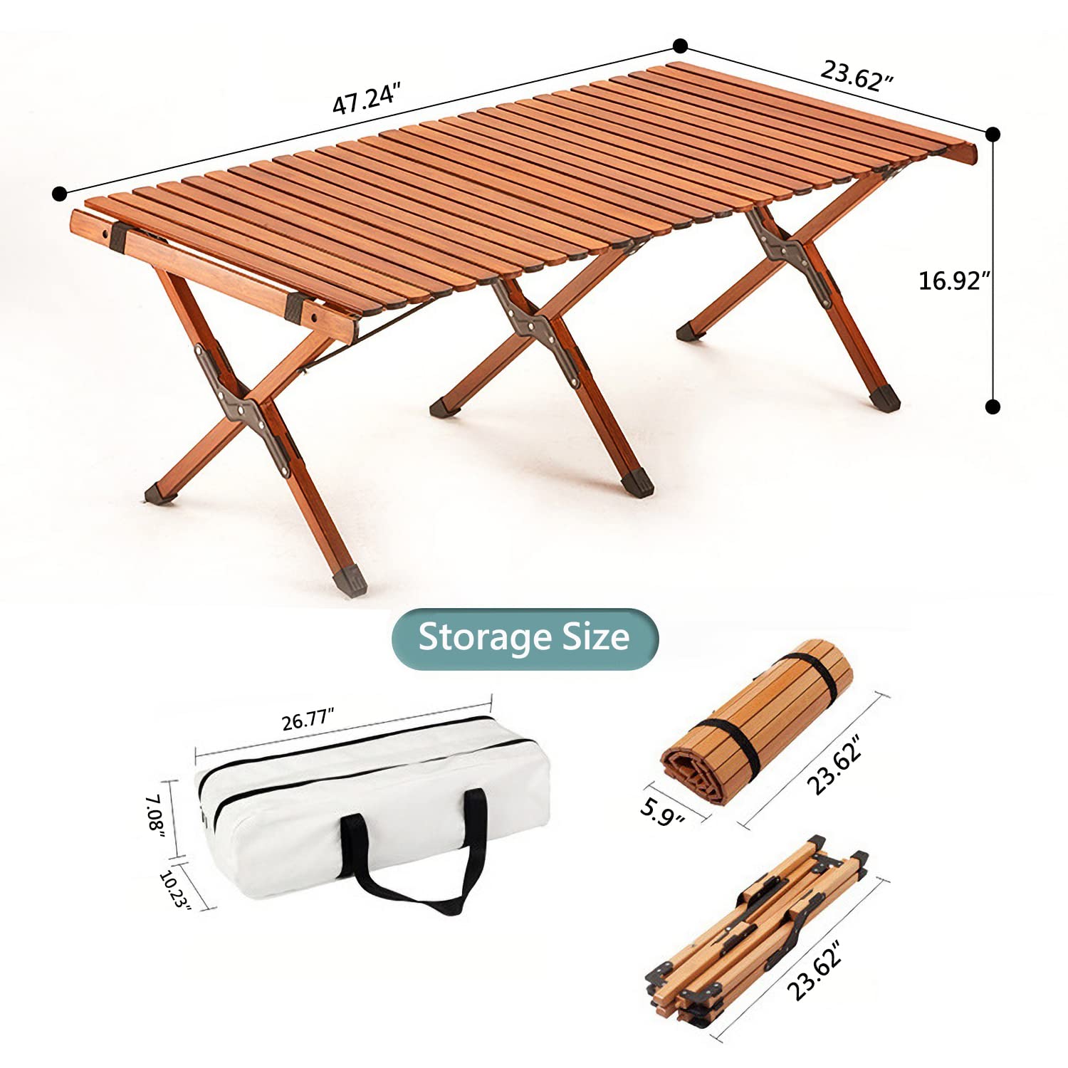 Suwoic Folding Camping Table, Bamboo Portable Outdoor Table, All-Purpose Cake Roll Bamboo Table in a Bag for Picnic, Camping, Travel, Beach, Tailgating, Patio, Garden BBQ