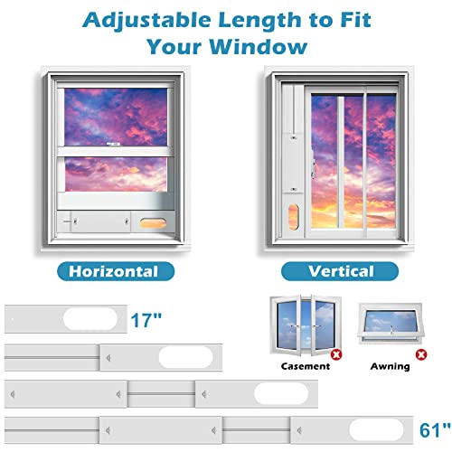 Vquand Portable AC Window Kit, AC Window Seal Max Adjustable Length 61" for Vertical & Horizontal Sliding Window,Window Vent Kit for 5.1"&5.9" Exhaust Hose