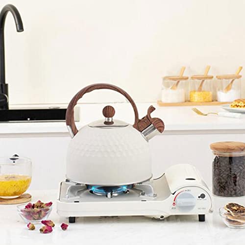 MMSEKT Camping Kettle Portable Whistling Tea Kettle, White W/Handle Enamel Infuser for Kitchen Household