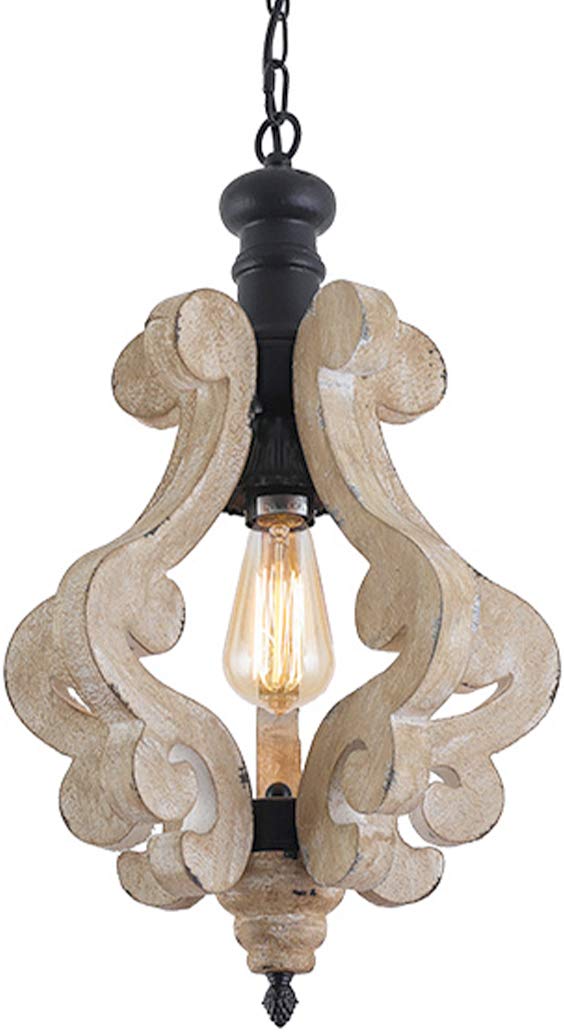 PUUPA Kitchen Light Fixtures,Farmhouse Pendant Light Single Adjustable Rustic Wooden Hanging Island Chandelier
