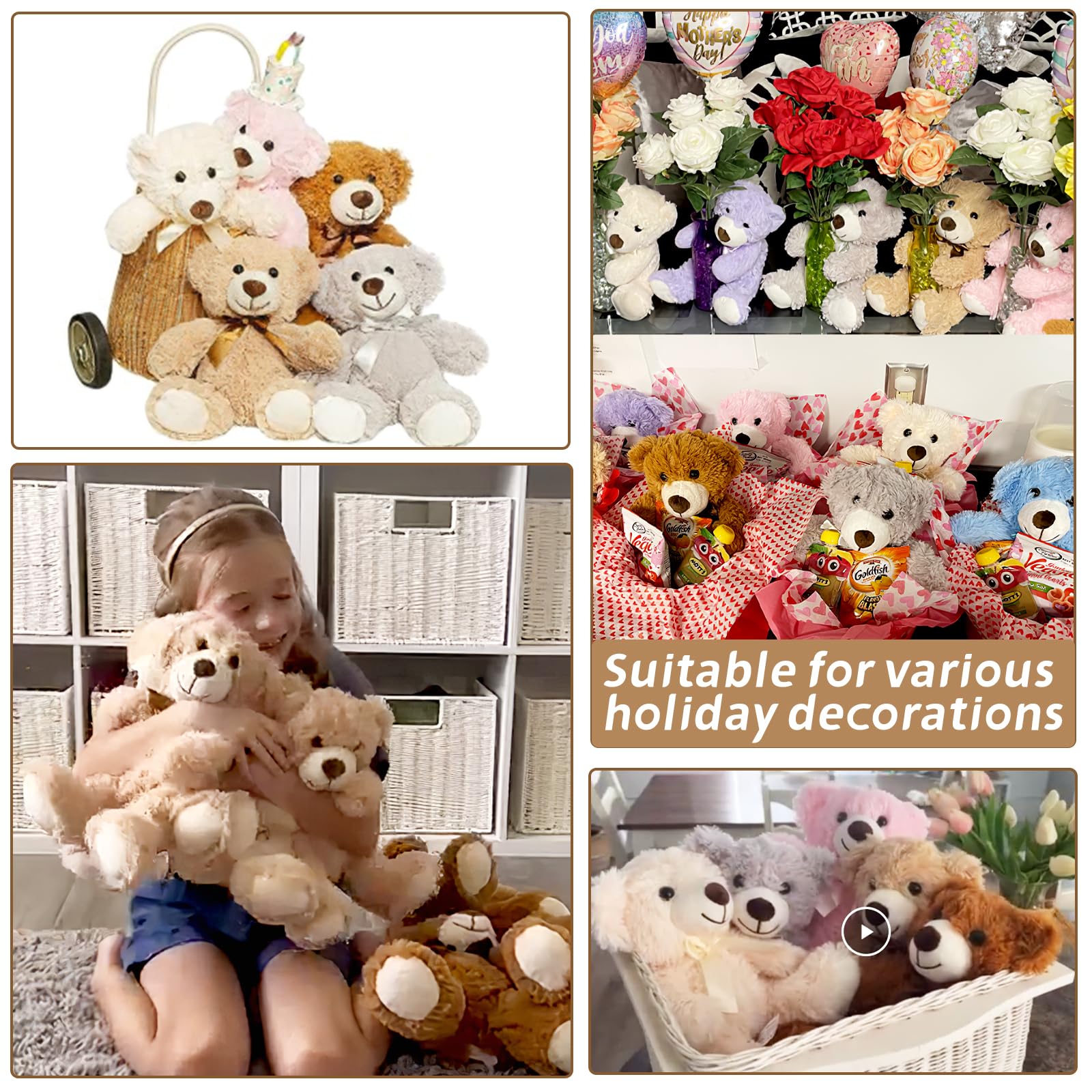 Tezituor Bulk Teddy Bears Stuffed Animal, Teddy Bear Bulk Stuffed Bears Plush, Small Teddy Bears for Baby Shower, Party Centerpiece, Valentines, Birthday