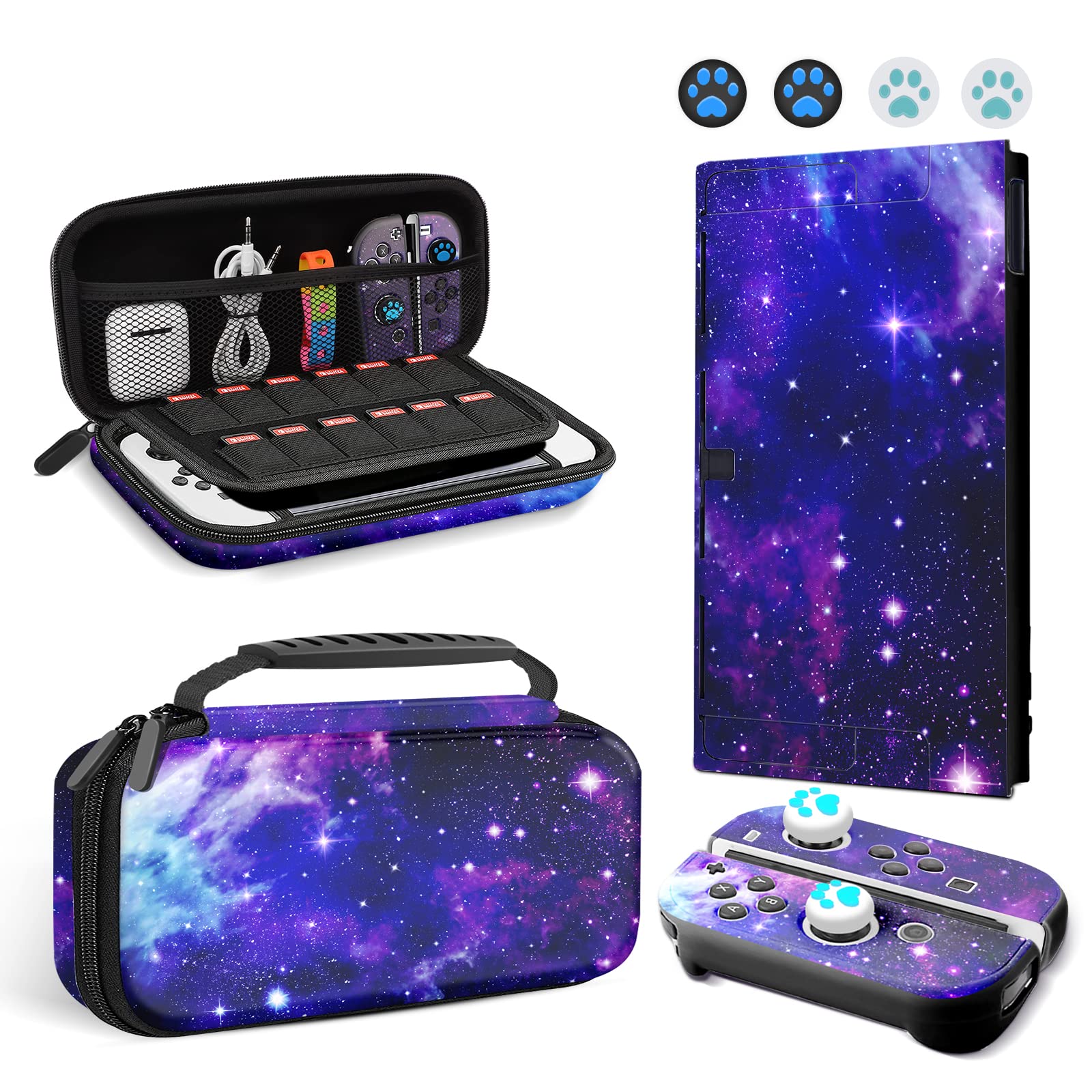 TCJJ Galaxy Carrying Case Set for Nintendo Switch OLED,Portable Travel Storage Case with Soft TPU Protective Cover Accessories Compatible with Nintendo Switch OLED