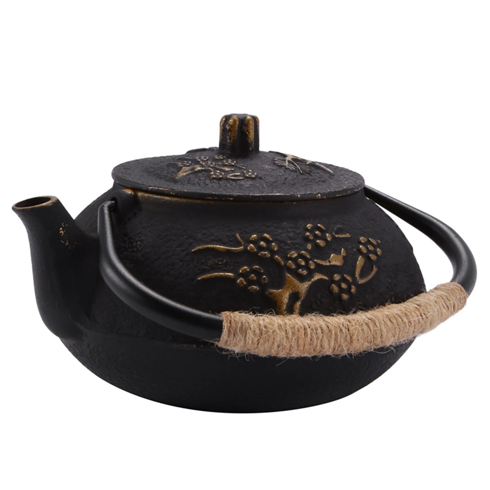 MMSEKT Camping Kettle Cast Iron Teapot Kettle with Stainless Steel Infuser/Strainer, Plum Blossom 30 Ounce (900 ml)