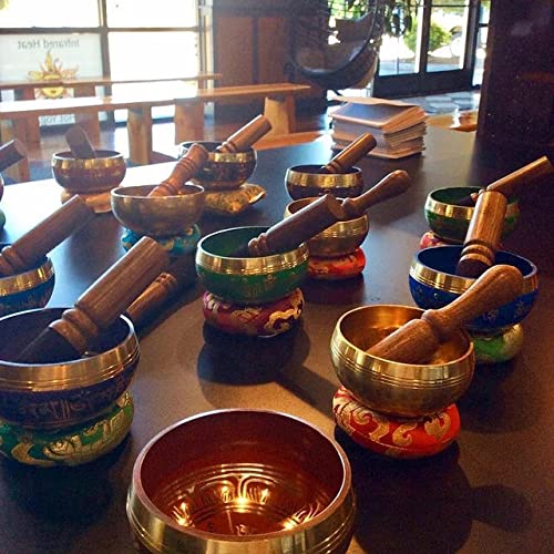 Tibetan Singing Bowls Set Of 7 Chakra Color for Meditation Mindfulness with Carry Box by Himalayan Bazaar