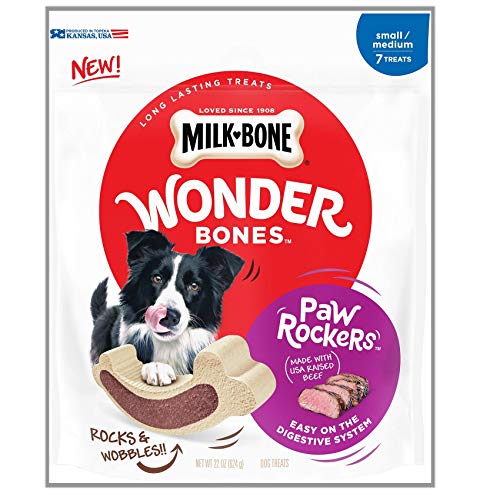 Milk-Bone Wonder Bones Long Lasting Dog Treats, Real Beef, 7 Small/Medium Paw Rockers