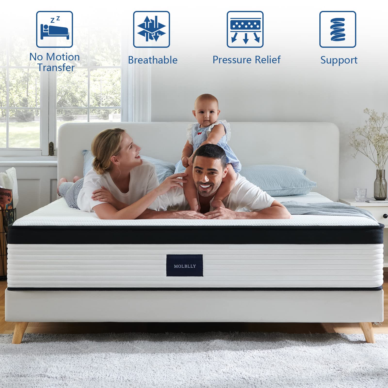 Molblly Full Mattress, 12 inch Innerspring Mattress in a Box, Ultimate Motion Isolation Individually Wrapped Pocket Coils Mattress, Pressure Relief and Supportive
