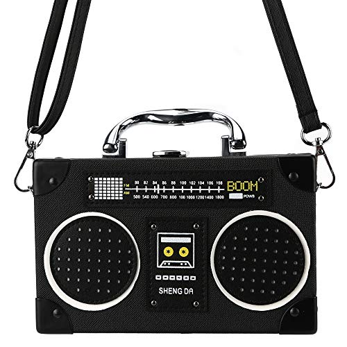 Ondeam Vintage Radio Shaped Bag,PU Elegant Evening Crossbody Handbag for Women(Black)