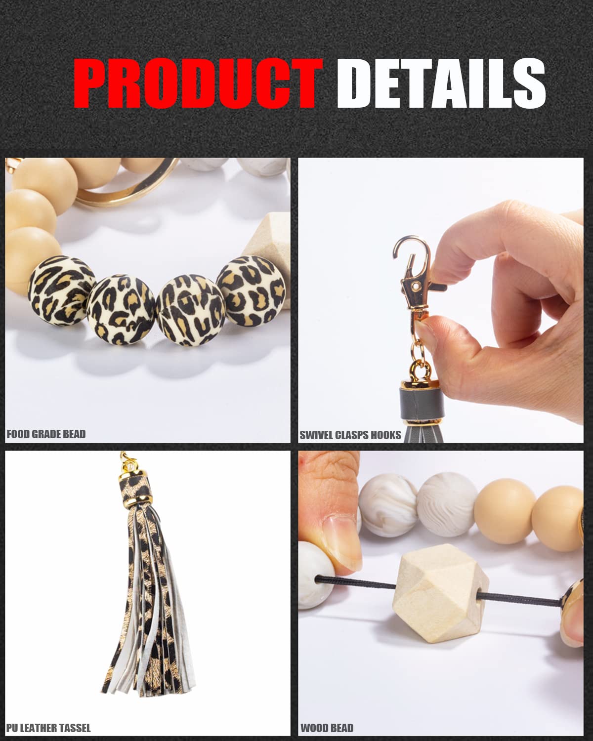 Silicone Key Ring Bracelet Beaded Wrislet Keychain Portable House Car Keys Ring Holder