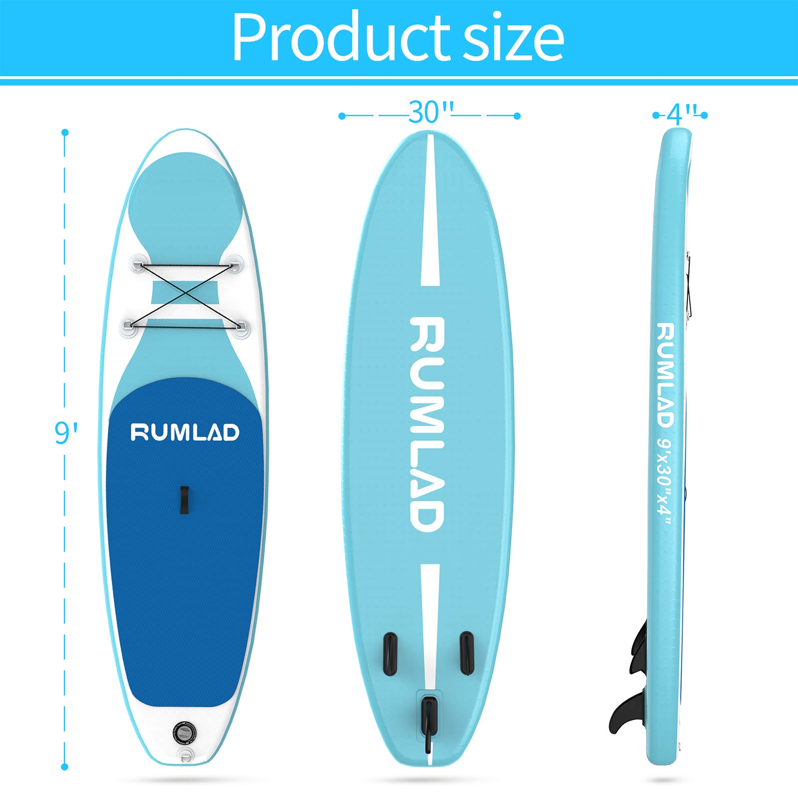 Rumlad Inflatable Stand Up Paddle Board 4 Inches Thick with One-Way Sup Dedicated Pump&Backpack,Adjustable Special Pulp,Simple Foot Rope,Waterproof Cell Phone Bag,Youth & Adult,630c Blue