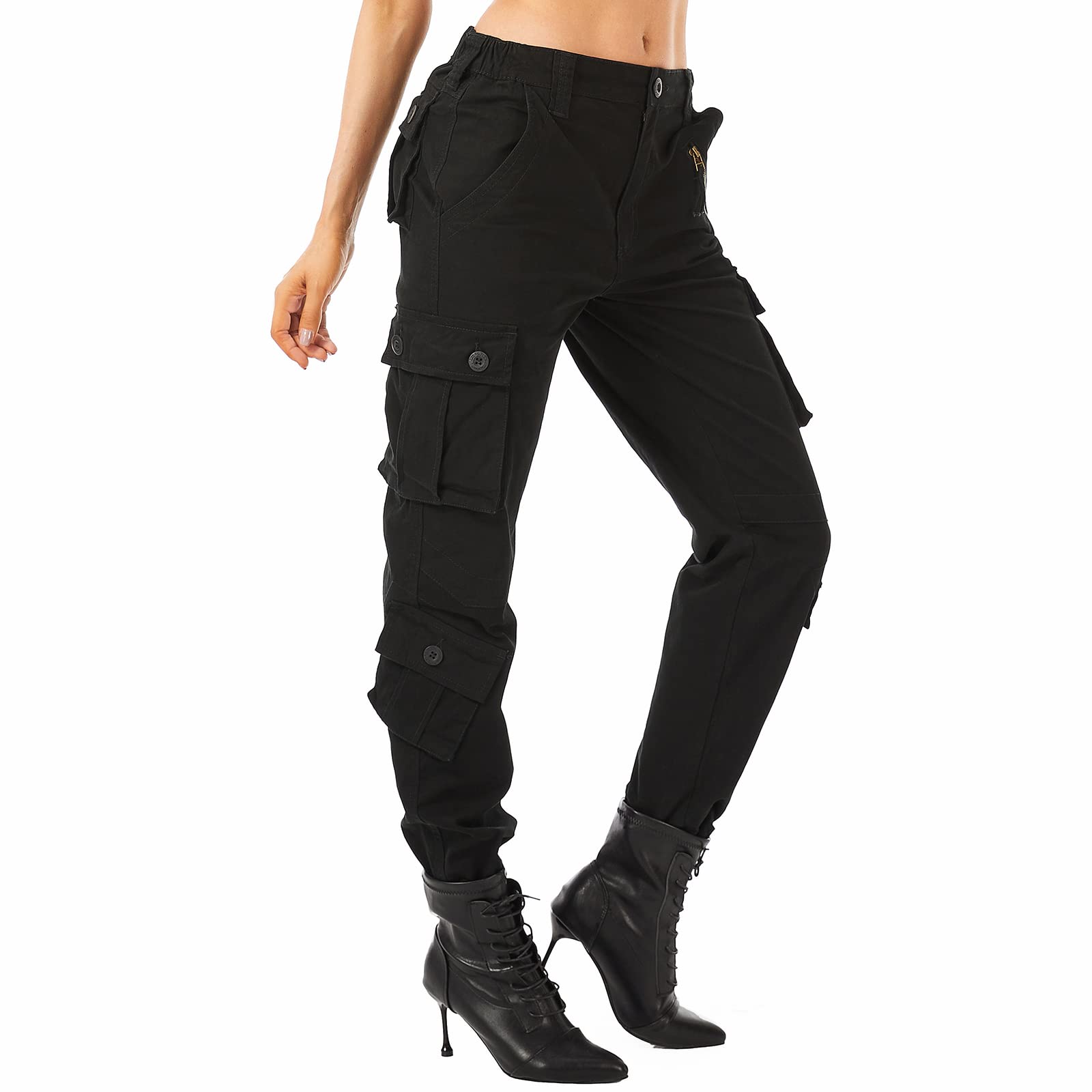 Raroauf Work Cargo Pants Womens Cotton Casual Military Combat Tactical Pants,Rip-Stop Outdoor Hiking Trousers Black US 8