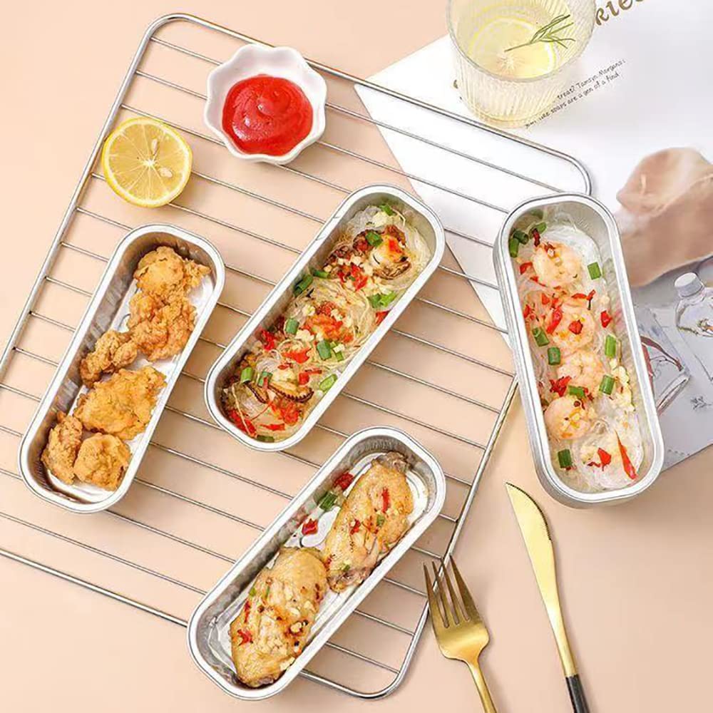 MOACOCK 100 Pack Aluminum Mini Loaf Pans, Aluminum Foil Pans with Lid, 6.8oz Disposable Rectangle Baking Containers Muffin Baking Tins Mini Cake Pans, Pans/Lids/Spoons (Blue)