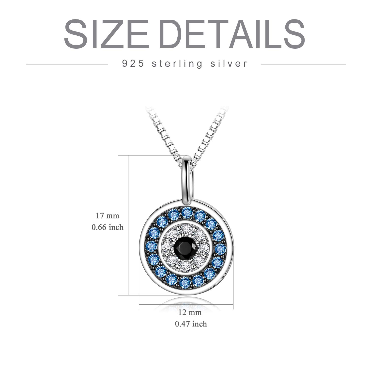PEIMKO Evil Eye Pendant Necklace for Women 925 Sterling Silver Greek Protection Jewelry Amulet Gift Lucky Necklace for Mom(White Gold)