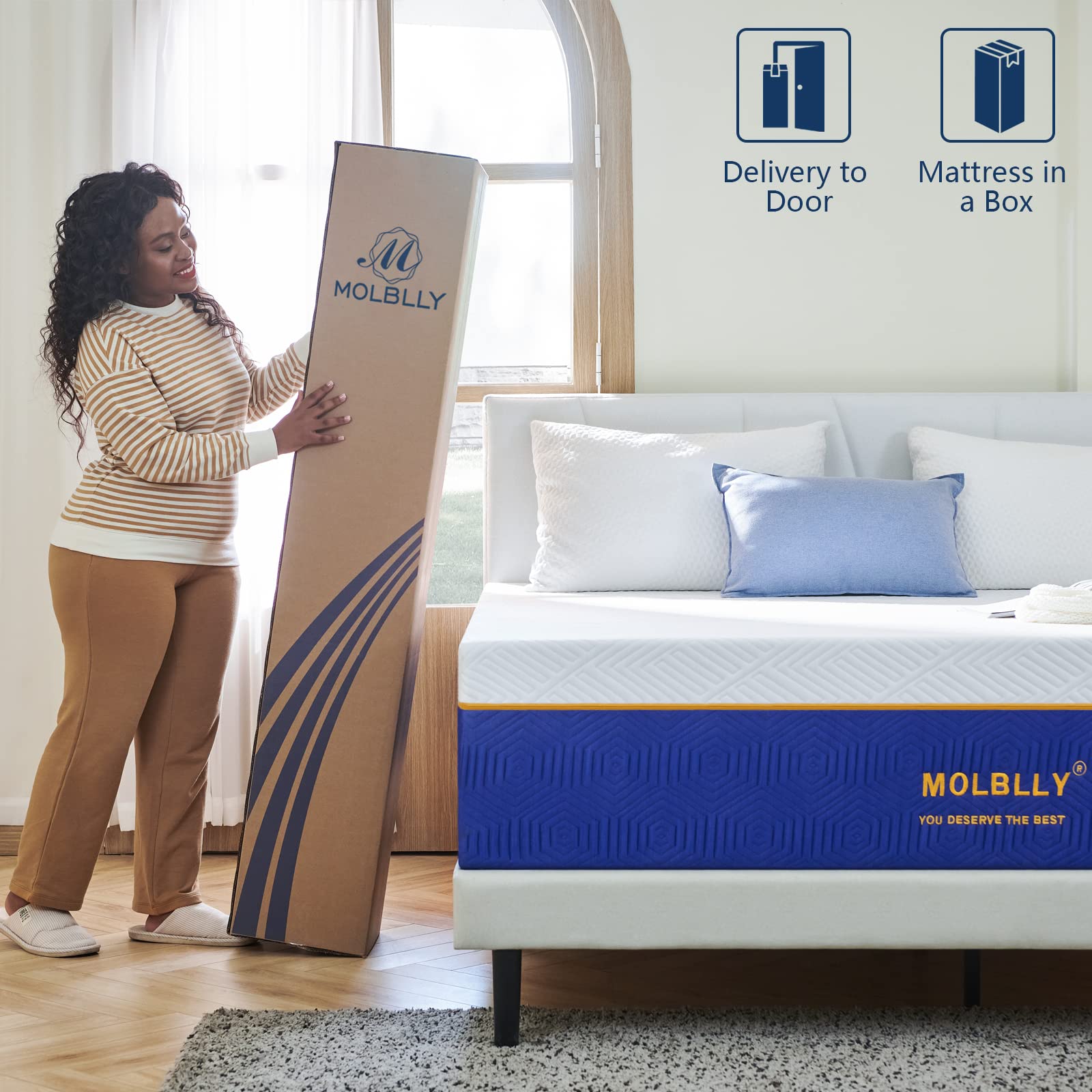 Molblly Queen Size Mattress, 14 Inch Cooling-Gel Memory Foam Mattress Bed in a Box,Cool Queen Bed Supportive & Pressure Relief with Breathable Soft Fabric Cover,Premium