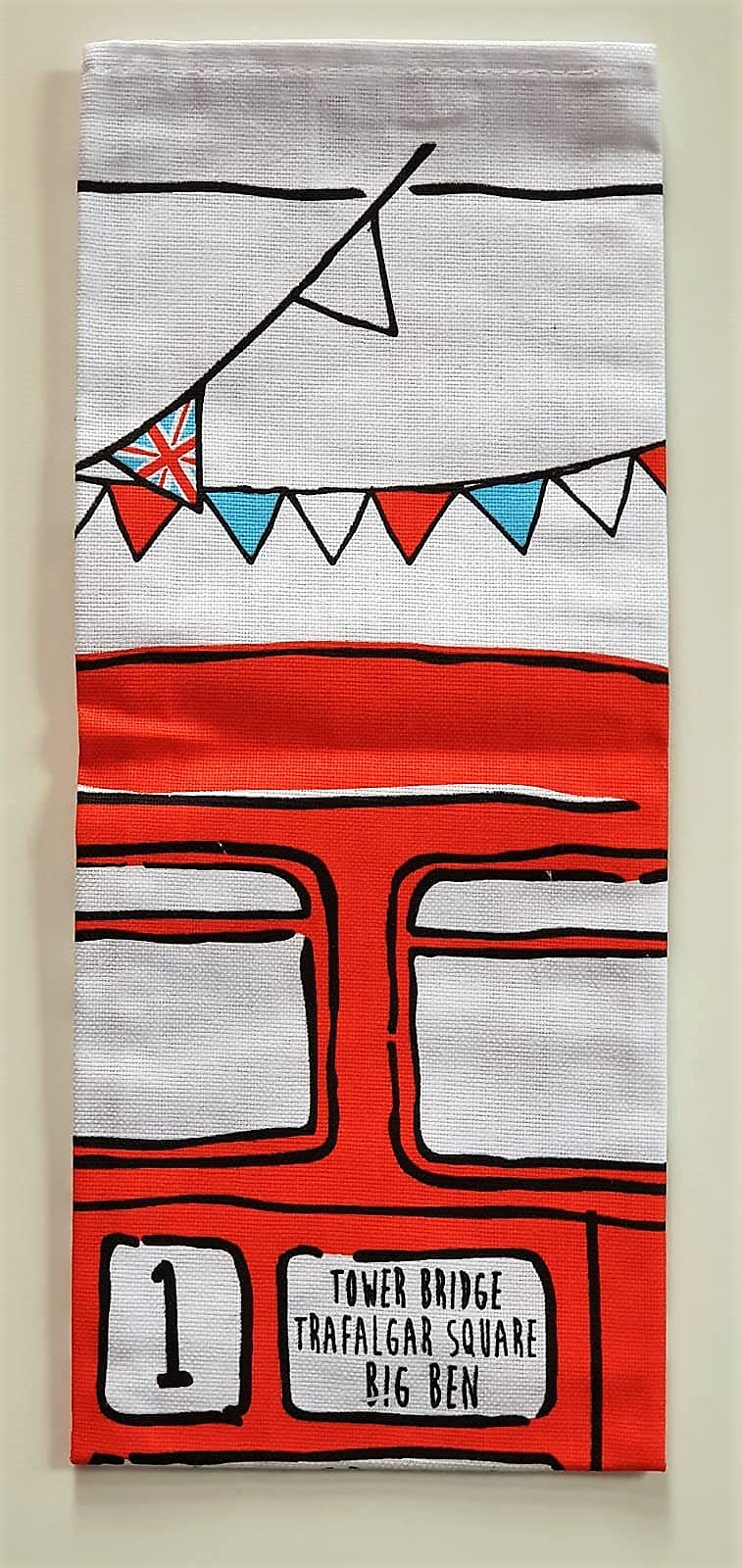 Sketchy Red London Bus Tea Towel Souvenir Sketch Routemaster Cartoon Drawing Souvenir Gift White by Elgate