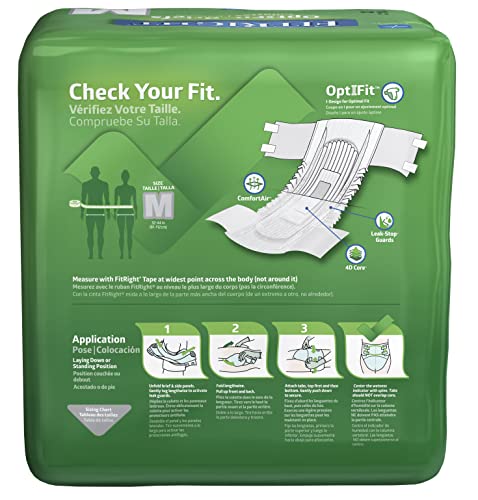Medline FitRight Ultra Adult Diapers, Disposable Incontinence Briefs with Tabs, Heavy Absorbency, Medium, 32''-42'', 20 Count (Pack of 4)